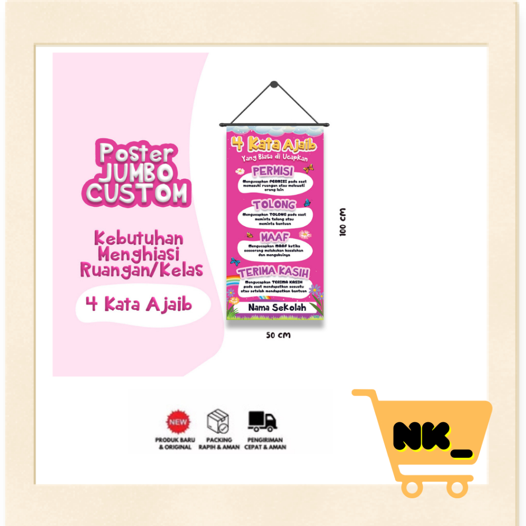 Jual Nk - Poster Edukasi Jumbo 4 Kata Ajaib Custom Nama Sekolah ...