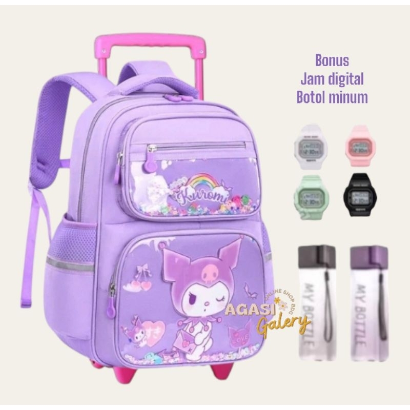 Jual tas ransel mika anak sekolah SD cinamorol kuromi melody - tas troli anak sekolah mika 3in1 ...