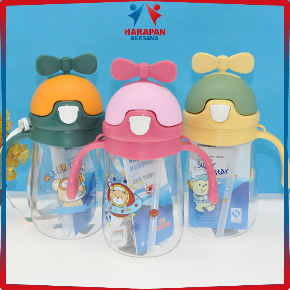 Jual Botol Minum Anak 350ML Karakter Kepala Kipas / Tempat Minum Anak Tutup Clip dengan Sedotan ...