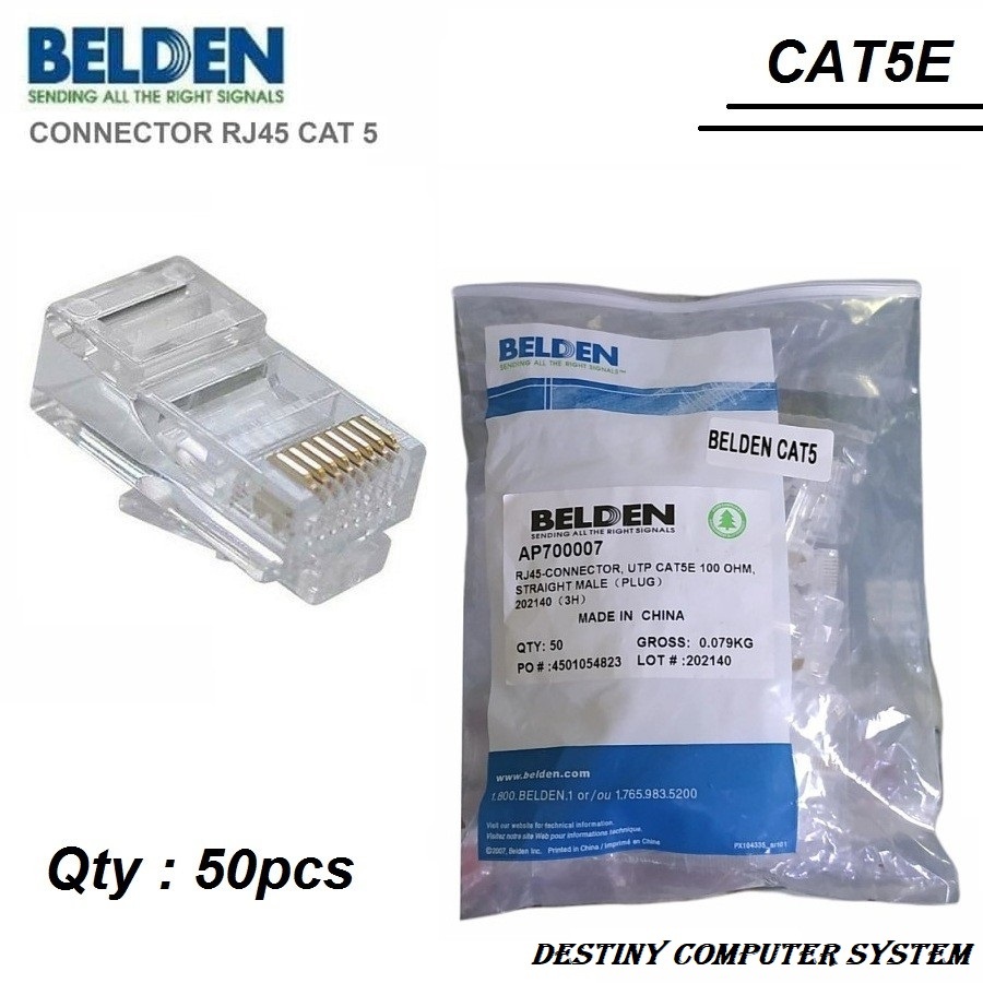 Jual Connector Konektor RJ45 UTP Belden Cat5E AP700007 isi 50pcs ...