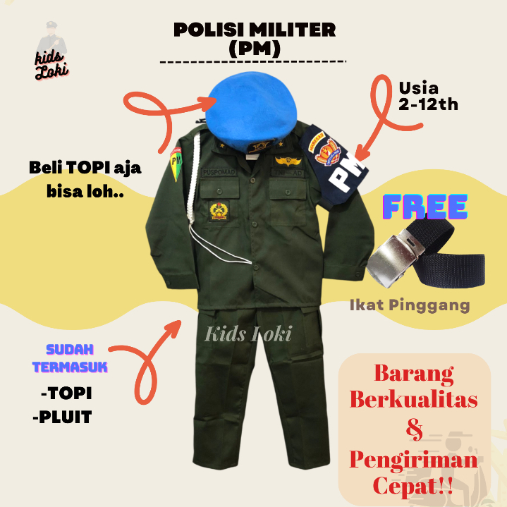 Jual seragam polisi militer anak baju PM anak pakaian tentara anak baju ...