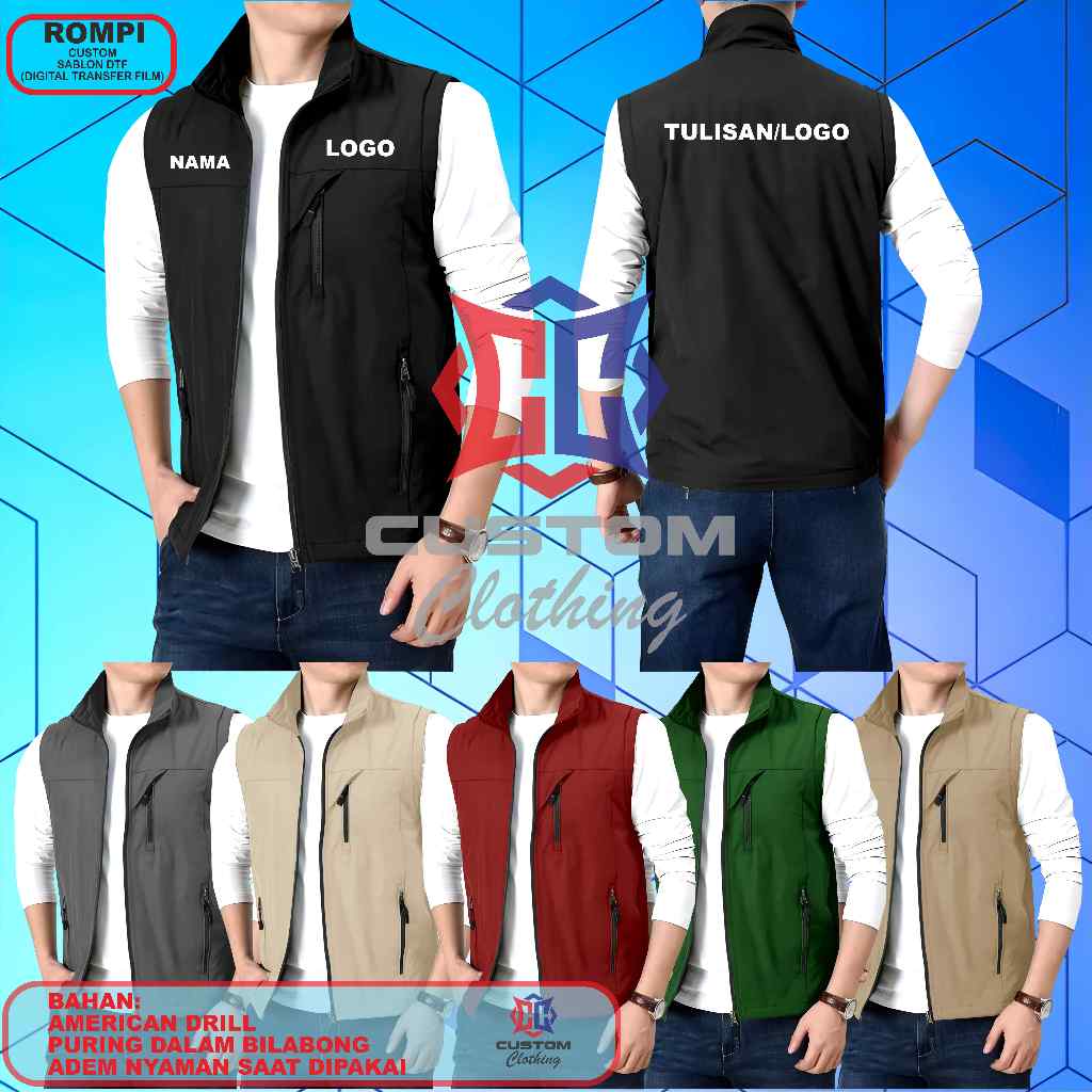 Jual Rompi Outdoor Sablon Custom Satuan Atau Lusinan Desain Logo ...