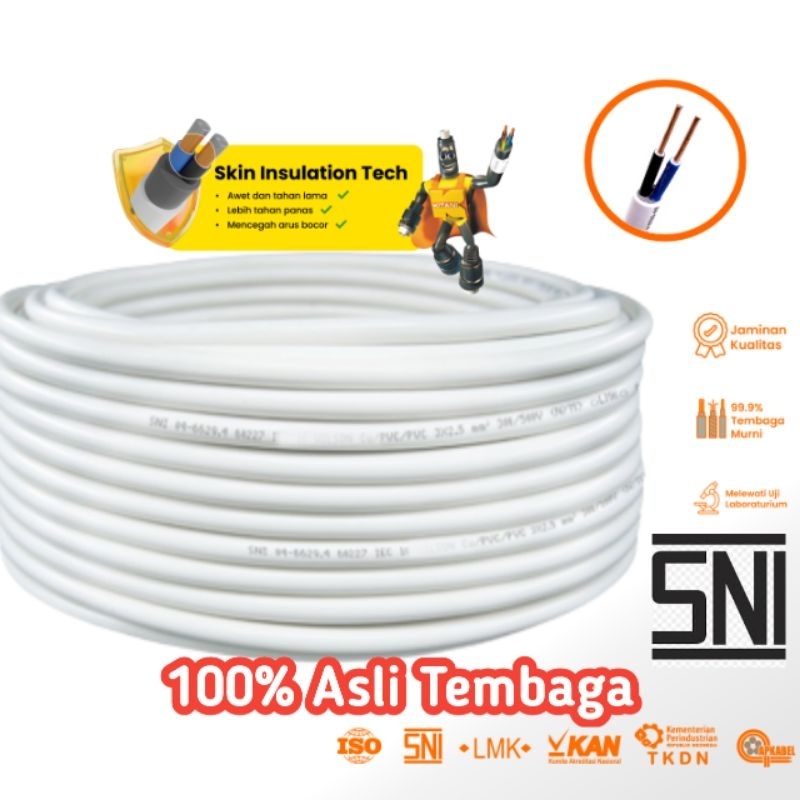 Jual Kabel Listrik NYM 2X2,5mm SNI TEMBAGA MURNI (50 Yard Full ...