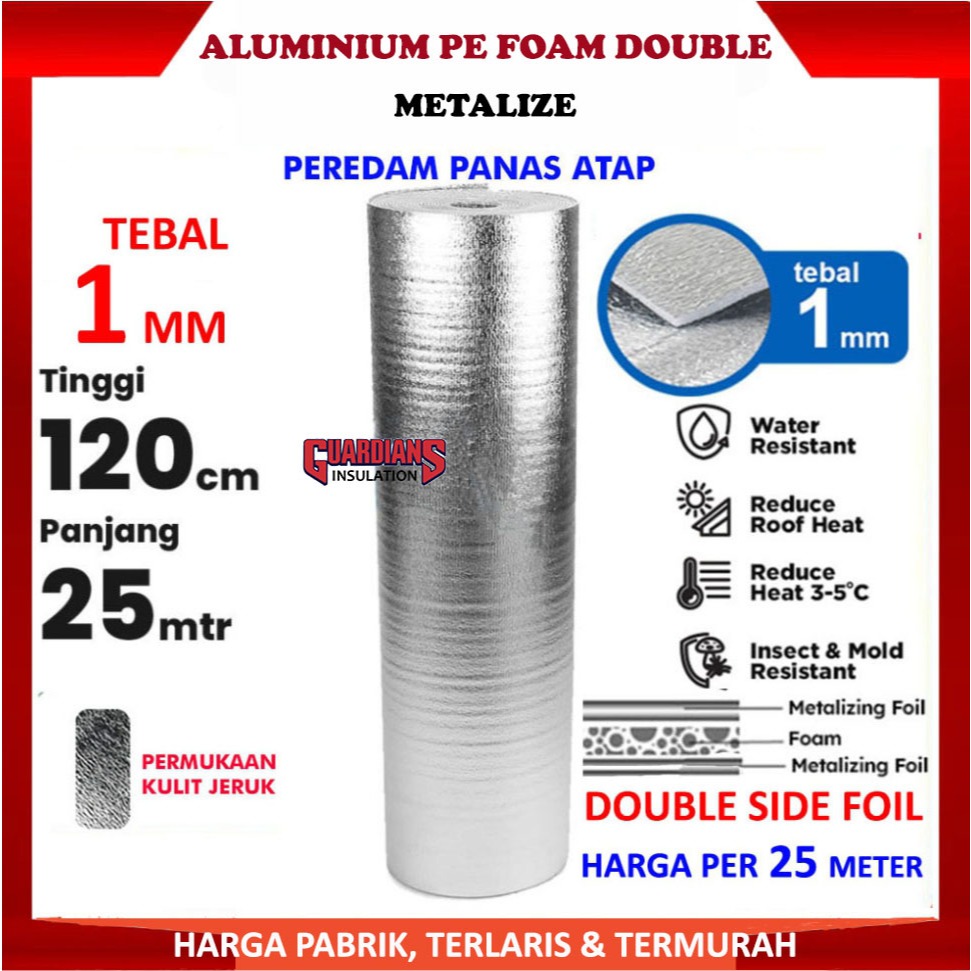 Jual 25 Meter Peredam Panas Atap aluminium PE Foam Foil 1mm Insulation ...