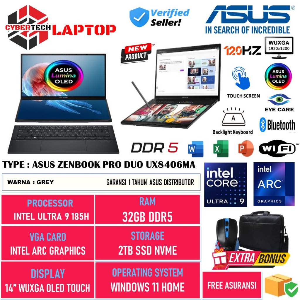 Jual Laptop Asus Zenbook Pro Duo UX8406MA Intel Ultra 9 185H 32GB DDR5 ...