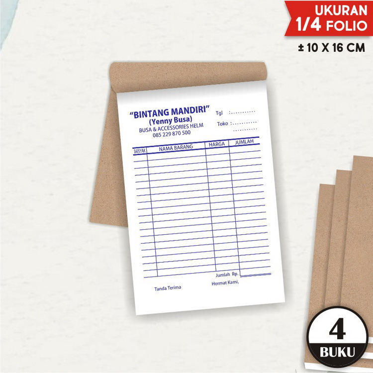 Jual Cetak Nota Custom 2 Rangkap 1 Ply 3 Free Desain Nama Bon Kuitansi ...
