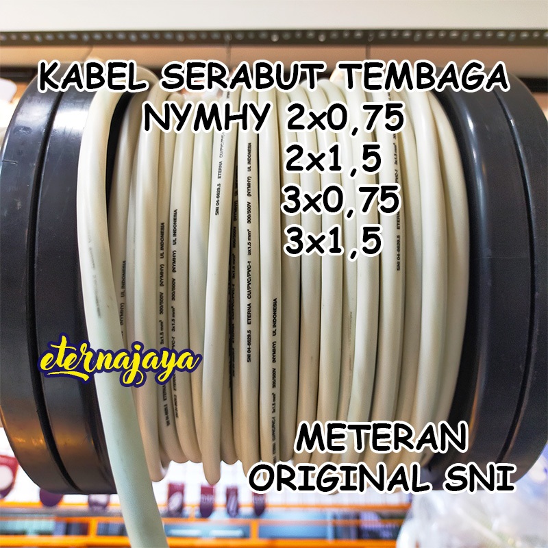 Jual Kabel Listrik Serabut Tembaga Meteran NYMHY 2x0,75 2x1,5 3x0,75 3x1,5 Putih ETERNA SNI ...