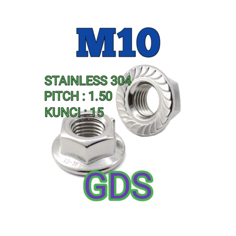 Jual Mur Flange M10 Stainless 304 Kunci 15 / Flange Nut Stainless 304 | Shopee Indonesia