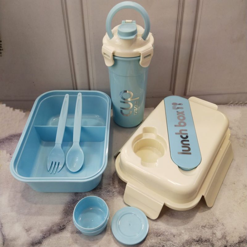 Jual Tempat Makan Set Sekat 3 Kode 0377 dan 0376 Tempat Makan dan Botol Minum Set 800ml dan ...