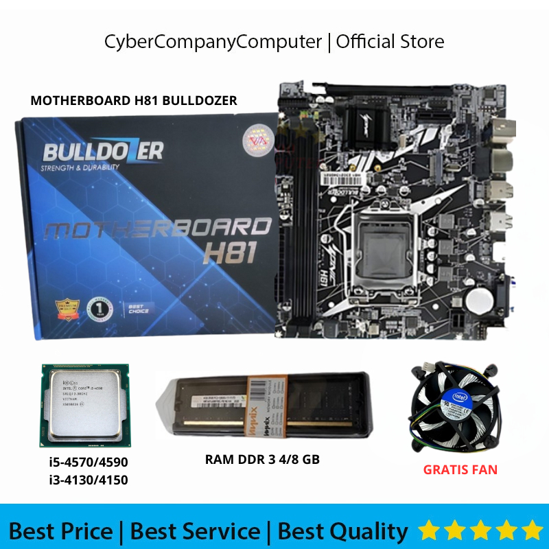 Jual Paket Mainboard Bulldozer H81- Mobo Socket LGA1150 DDR3- Core i3-4130/4150-i5-4570/4590 ...
