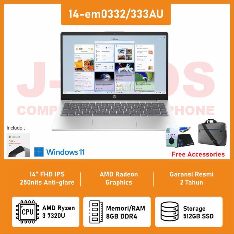 Jual HP 14-em0332/333AU AMD R3 7320U/8GB/512GB SSD/14" FHD/Win 11 Home ...