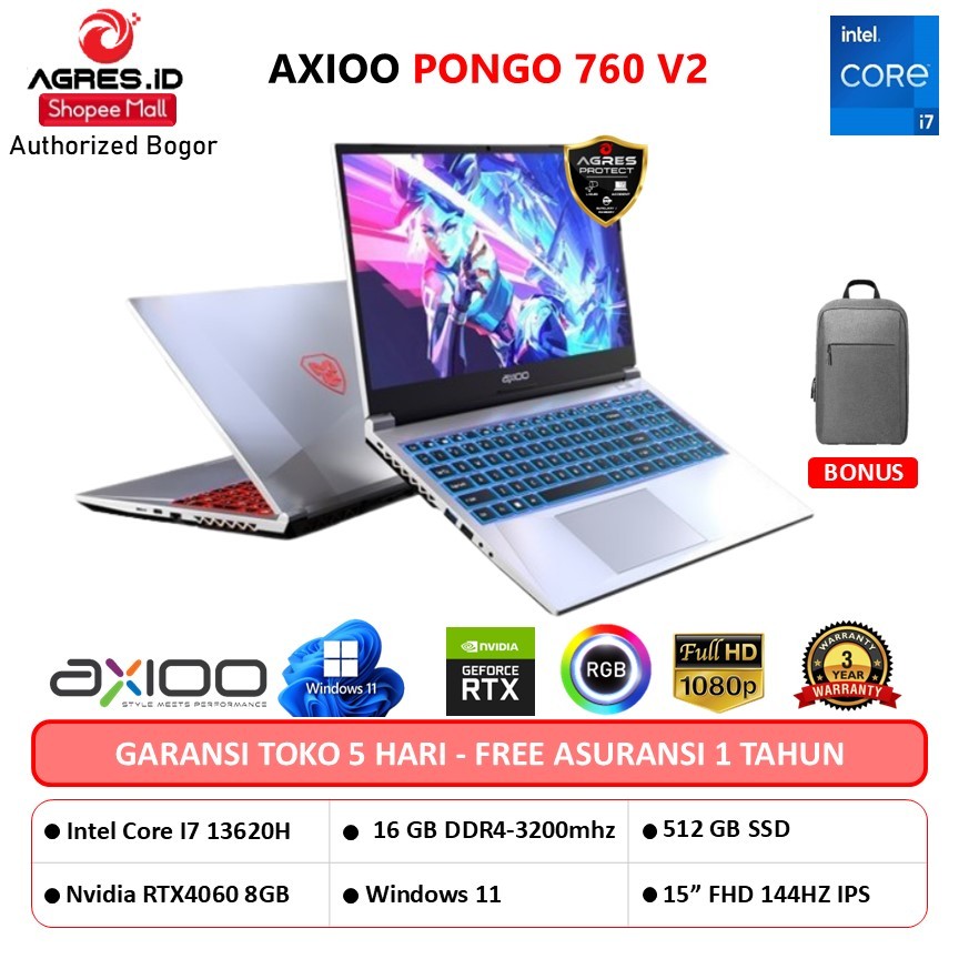 Jual AXIOO PONGO 760 V2 I7 13620H RTX4060 8GB/ 16GB 512GB W11 15.6FHD ...
