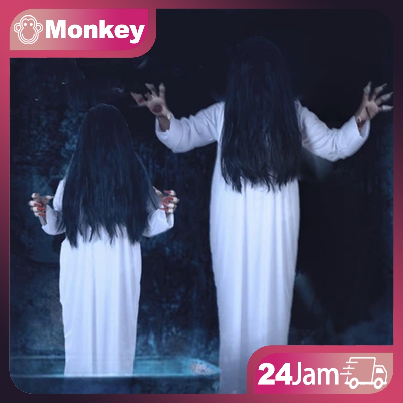 Jual Kostum sadako cosplay hantu wanita hallowen paku wig baju ...