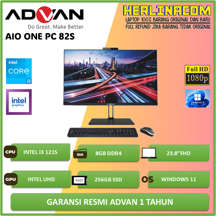 Jual PC ALL IN ONE - ADVAN AIO ONE PC INTEL CORE i3 1215 8GB 256GB SSD WINDOWS 11 23.8FHD ...