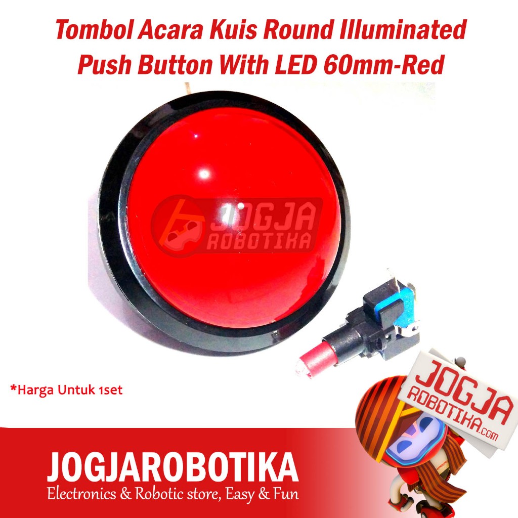 Jual Tombol Acara Kuis Round Illuminated Push Button With LED 60mm-Red ...