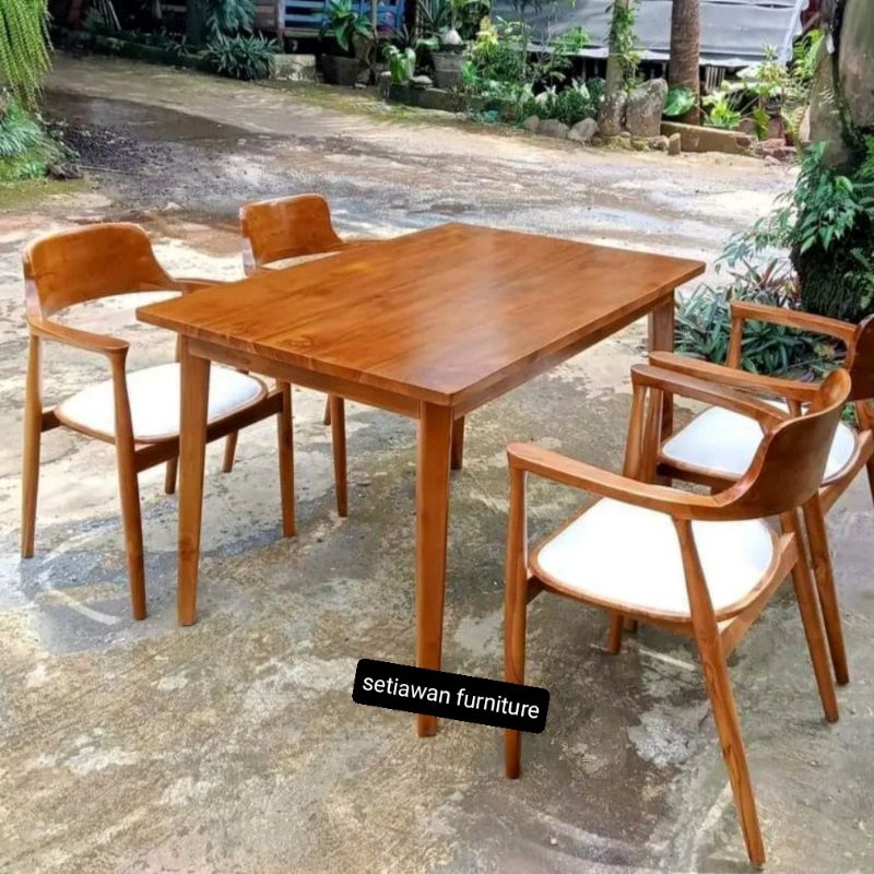 Jual Meja Makan 4 Kursi Kayu Jati Jok Busa - Dining Set Minimalis Asli Jati | Shopee Indonesia