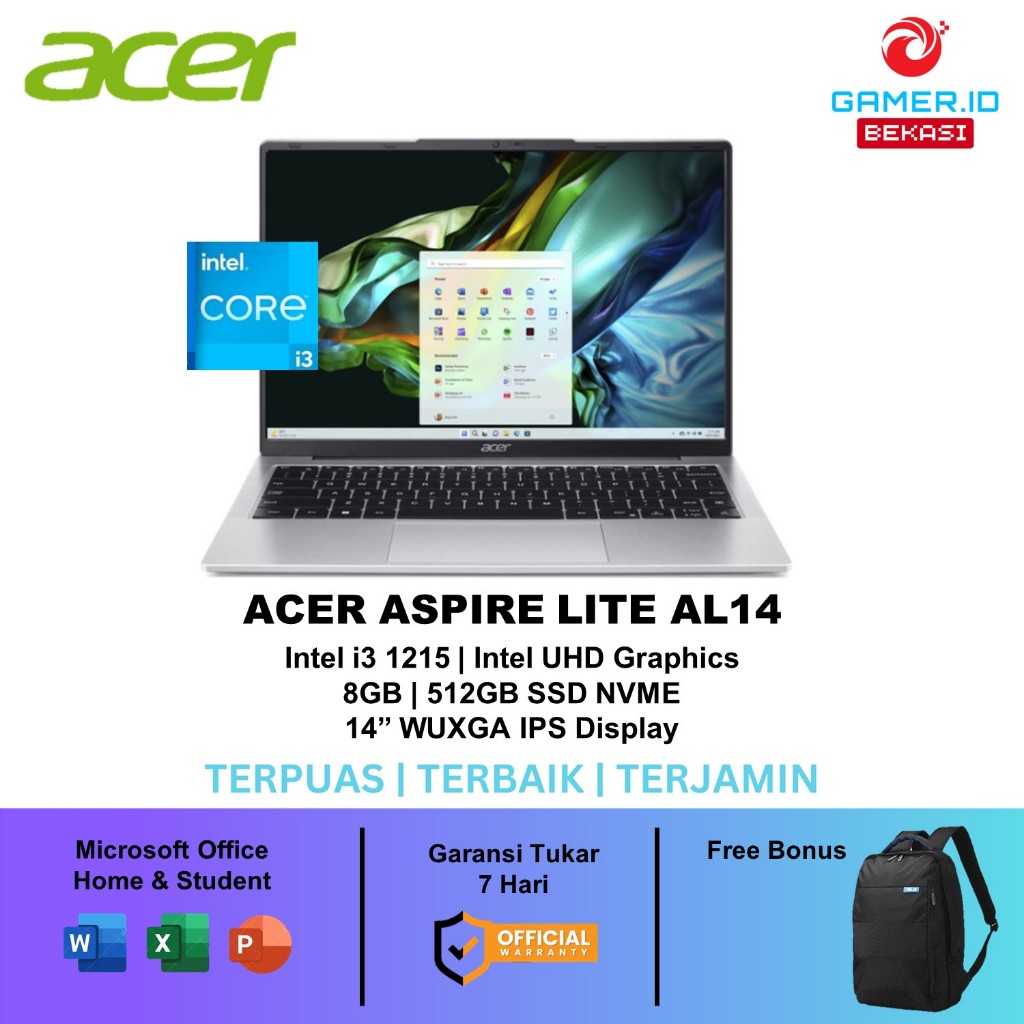 Jual Acer Aspire Lite AL14 intel Core i3 1215 8GB 512GB Windows 11+OHS ...