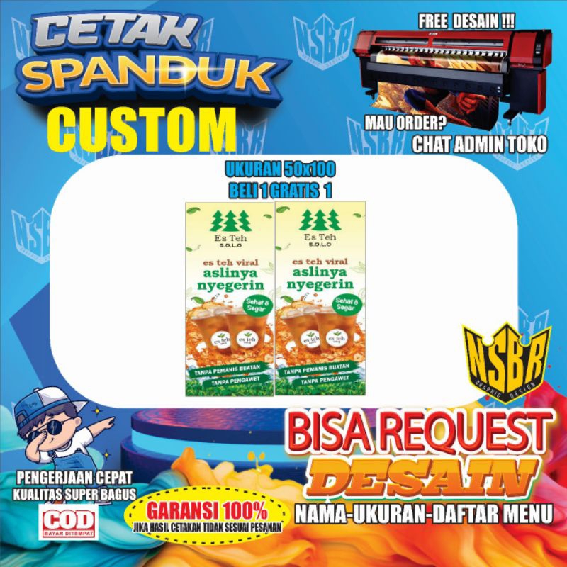 Jual Cetak Banner Es Teh Solo Ukuran 50x100cm Beli 1 Gratis 1 Free ...