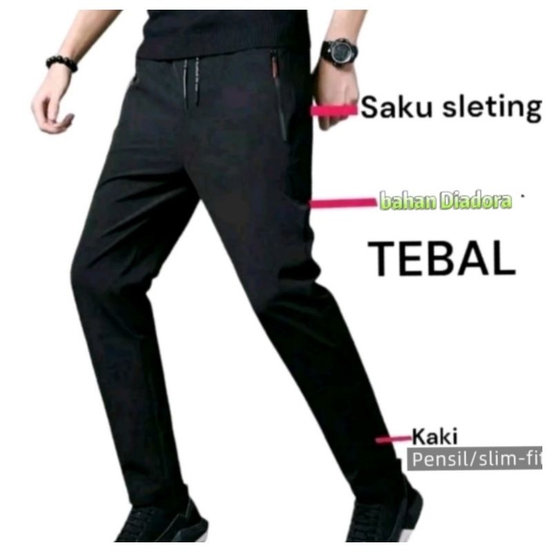 Jual Celana Training Hitam, Abu, Navi, polos Zipper saku Resleting slim ...