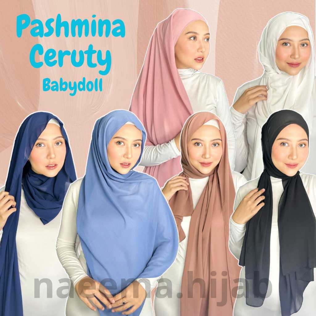 Jual Jilbab Pashmina Ceruty Jahit Tepi Babydoll Premium 75 x 175 cm ( COD ) | Shopee Indonesia