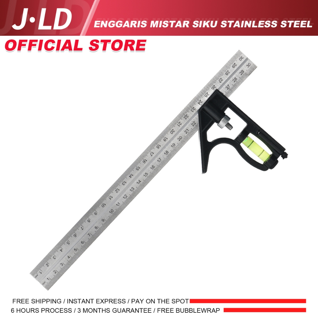 Jual JLD Penggaris Mistar Siku Stainless Steel 30cm + Waterpass Meter Tukang | Shopee Indonesia