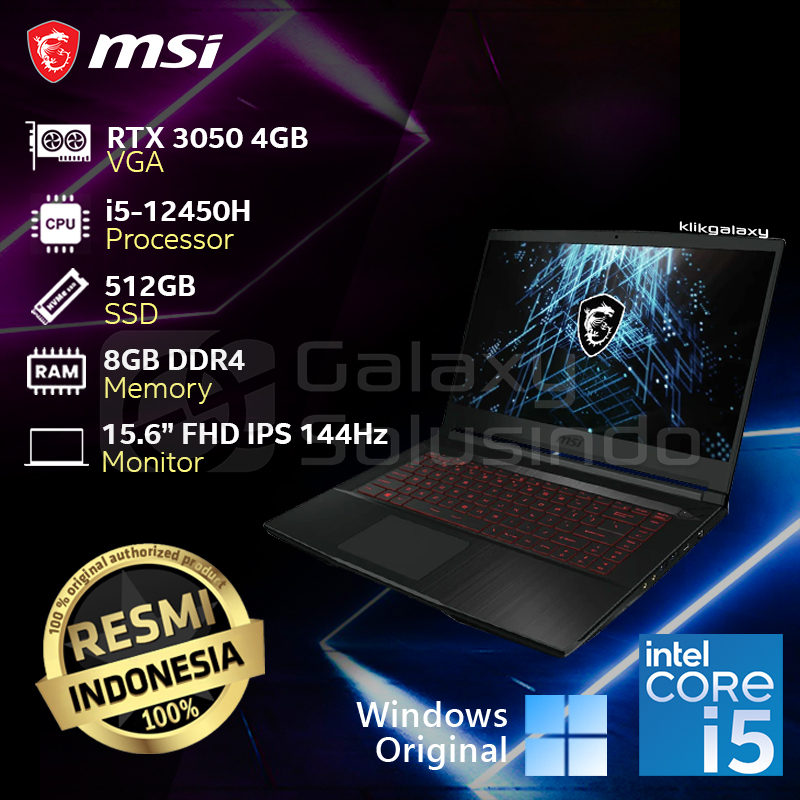 Jual MSI THIN GF63 12UC 2648ID - RTX3050 4GB Intel Core i5-12450H 512GB ...