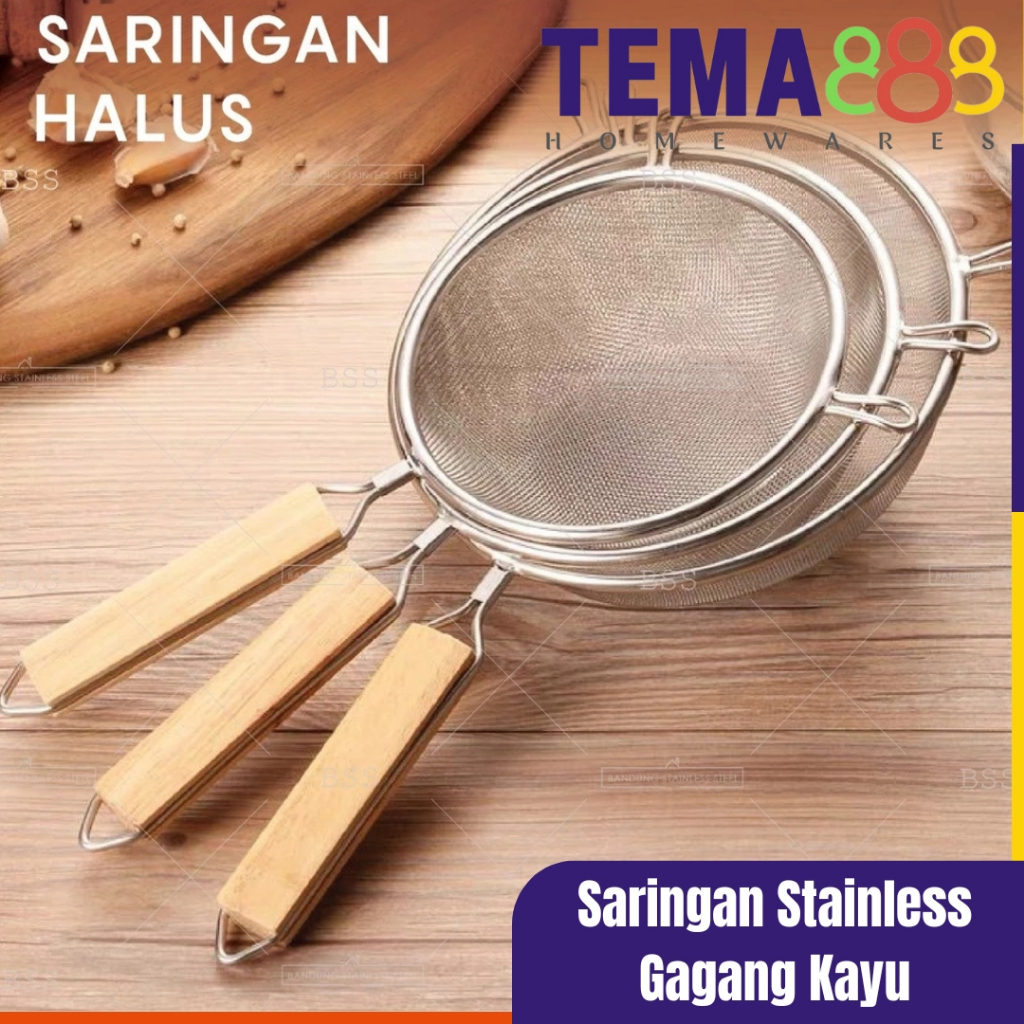Jual Saringan Stainless Halus 14cm 16cm Pegangan Kayu Tebal Ayak Tepung ...