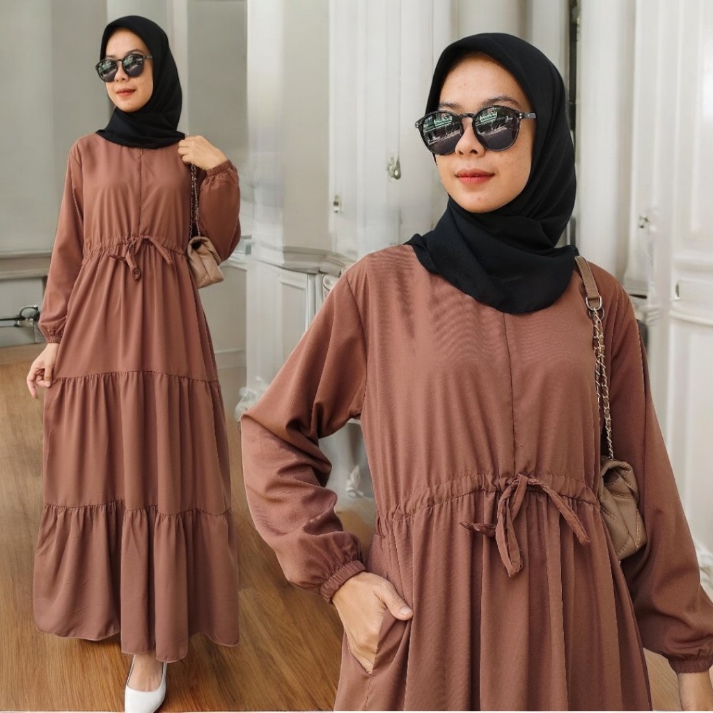 Jual Gamis Polos Serut Susun Aryani dress Wolfis | Shopee Indonesia