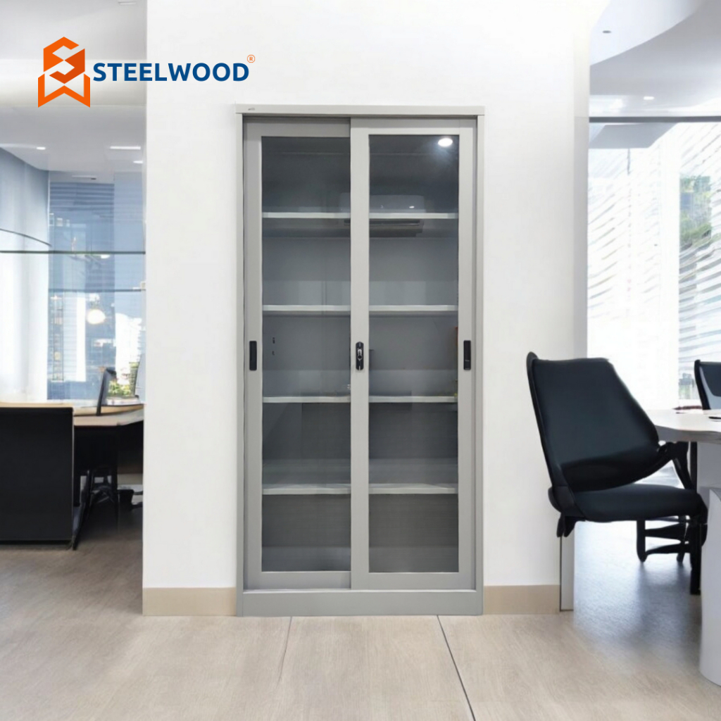 Jual STEELWOOD || ALMARI SLIDING KACA 2 PINTU/LEMARI ARSIP BERKAS ...