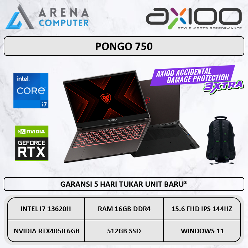 Jual Axioo Pongo 750 i7 13620H RTX4050 16GB 512GB W11 15.6 FHD IPS ...