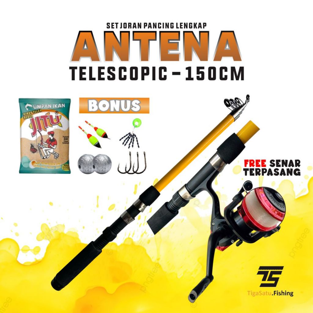 Jual Set Pancing Lengkap 150cm Komplit 1 Set Joran Siap Pakai Reel Atom 200 Banyak Bonus Antena ...