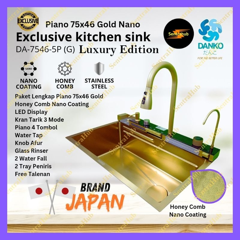 Jual Kitchen Sink Piano RainFall Stainless Gold 7546 Honey Comb Nano ...