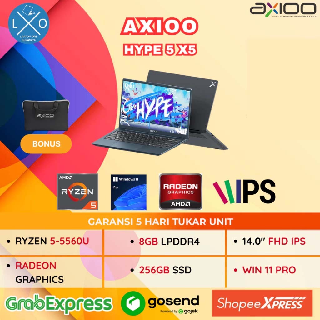 Jual AXIOO HYPE 5 AMD X5 RYZEN 5 5560 8GB 256GB DOS 14.0FHD IPS HDMI ...