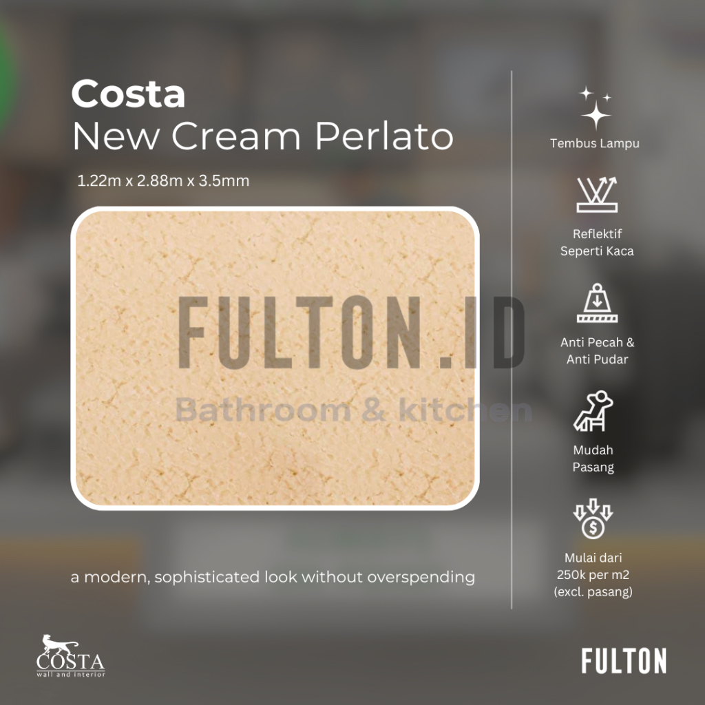 Jual Costa PVC Akrilik Marmer New Cream Perlato 1.22m x 2.88m x 3.5mm ...