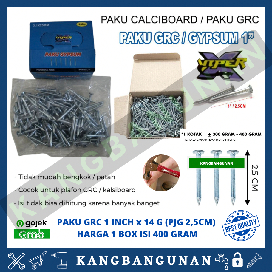 Jual Paku Gypsum/Paku GRC/Plafon Board Nailis 1"/2,5 cm Viper berat Per ...