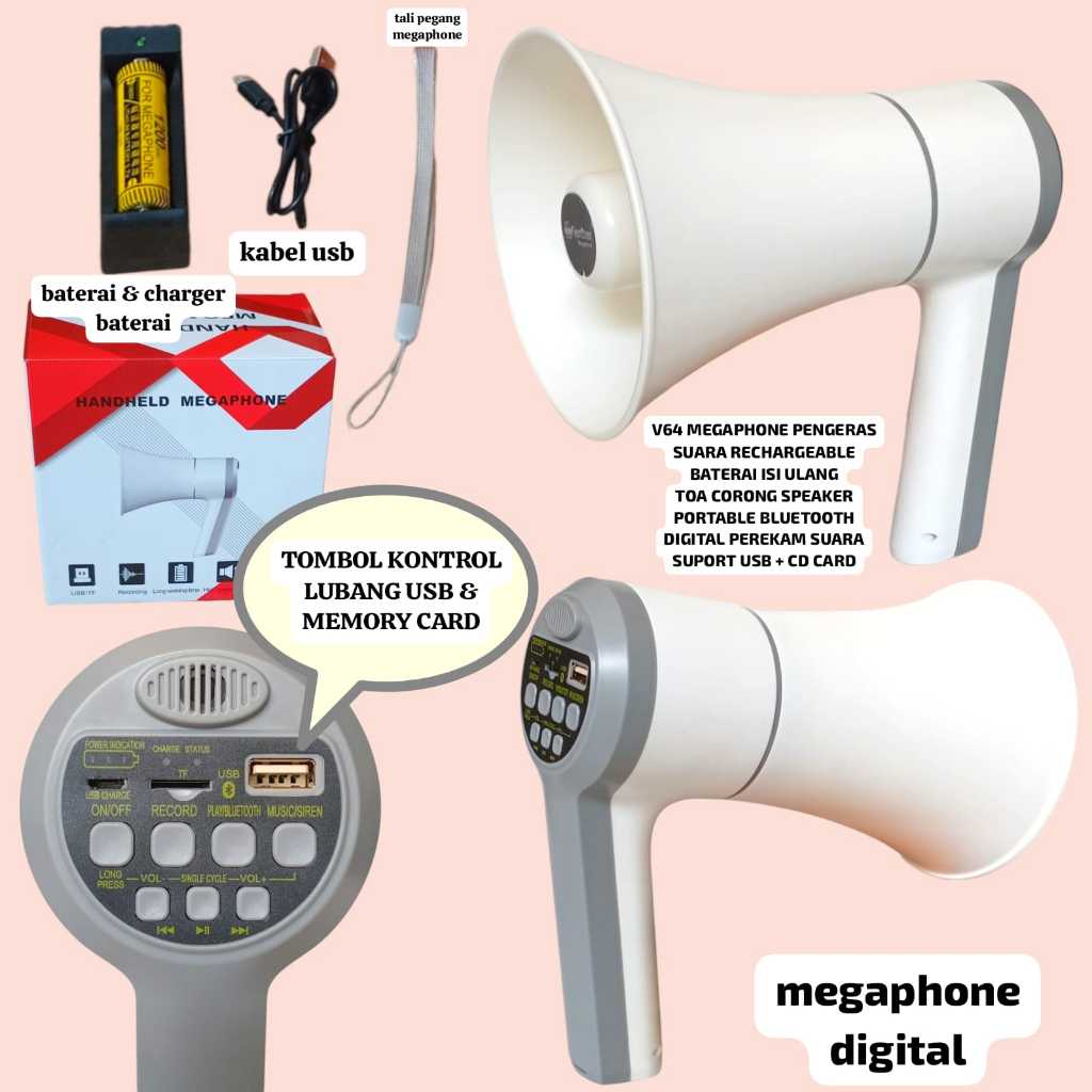 Jual V64 ORI TOA MEGAPHONE SPEAKER PENGERAS SUARA RECHARGEABLE BATERAI ...