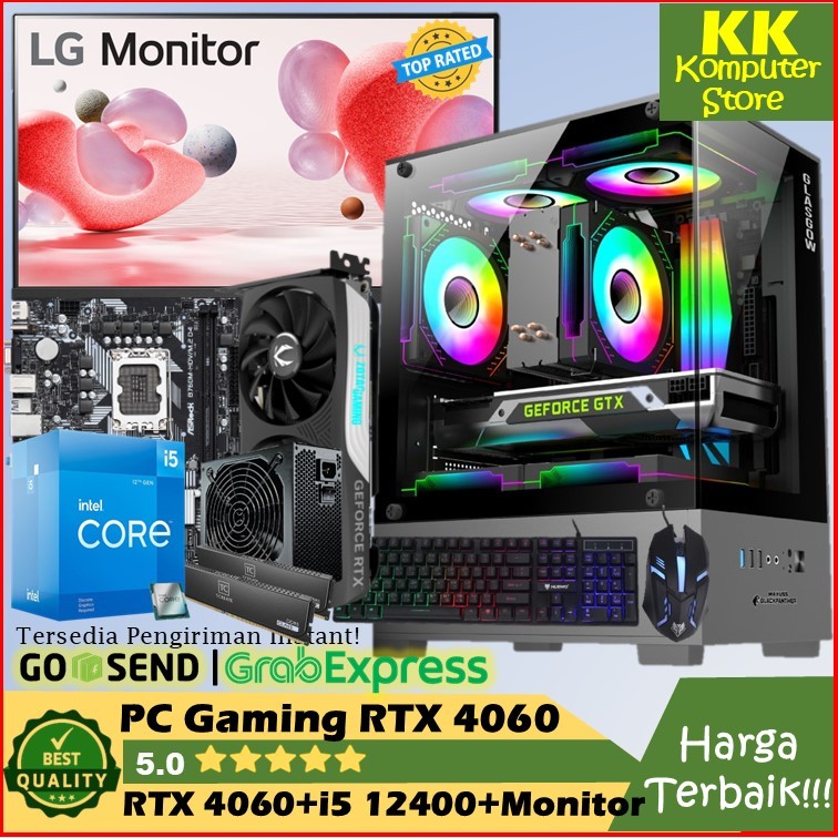 Jual pc gaming rtx 4060 8gb fulset monitor | pc rakitan intel core i5 12400f | rtx 4060 8gb ...