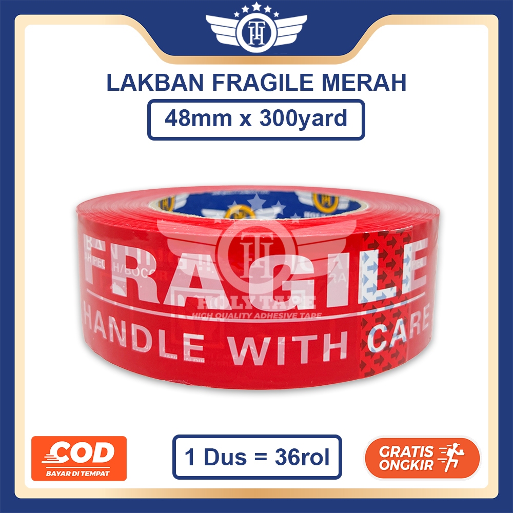 Jual LAKBAN FRAGILE 300 YARD FULL MERAH HOLYTAPE KUALITAS PREMIUM ...