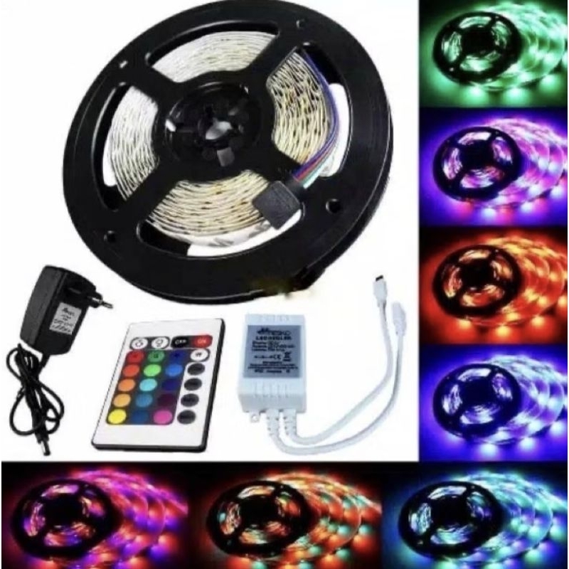 Jual Lampu LED strip RGB warna warni 5M komplit set adaptor remot ...