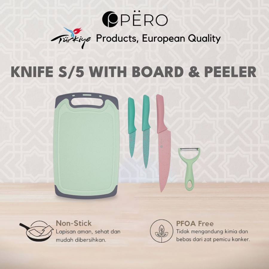 Jual Pero Knife Set of 5 with Chopping Cutting Board with Peeler / Set ...