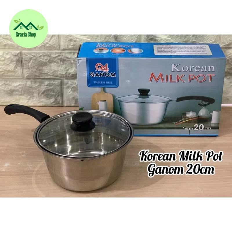 Jual Panci Susu Stainless Ganom + Tutup Kaca 20cm / Korean Milk Pot ...