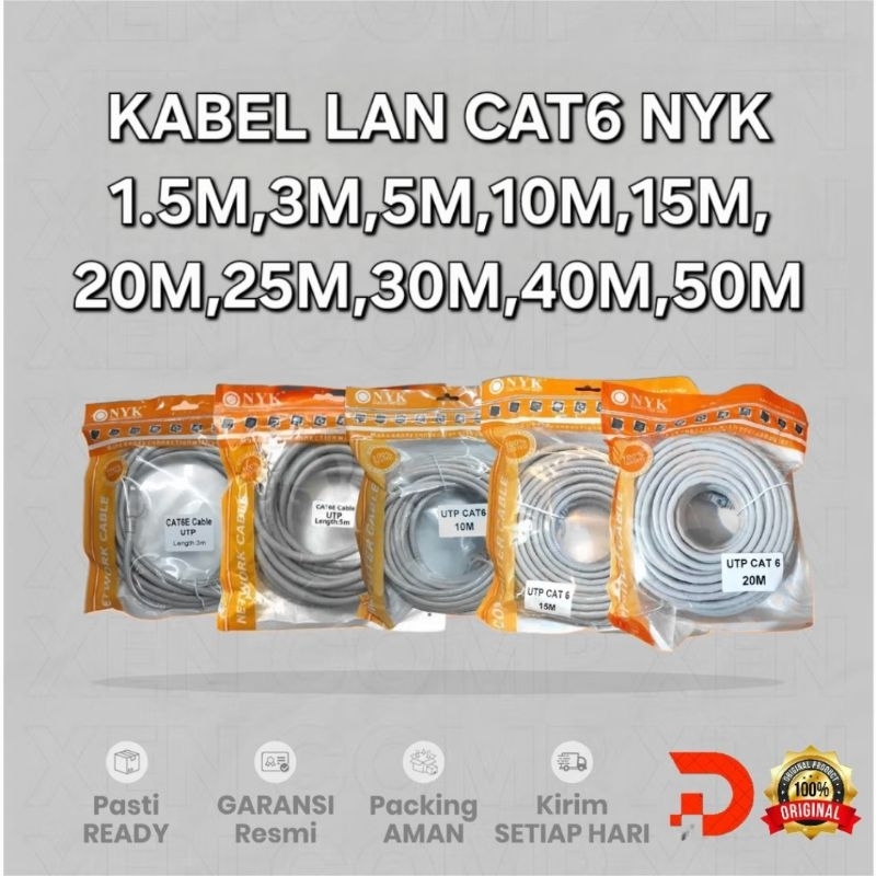 Jual Kabel LAN Cat6/Cat 6 NYK 1.5M/3M/5M/10M/15M/20M/25M/30M/40M/50M UTP ORIGINAL 100% | Shopee ...
