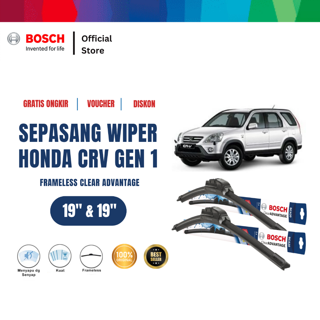 Jual Bosch Sepasang Wiper Mobil Honda CRV 1st Gen Frameless Clear Advantage 19" & 19" | Shopee ...