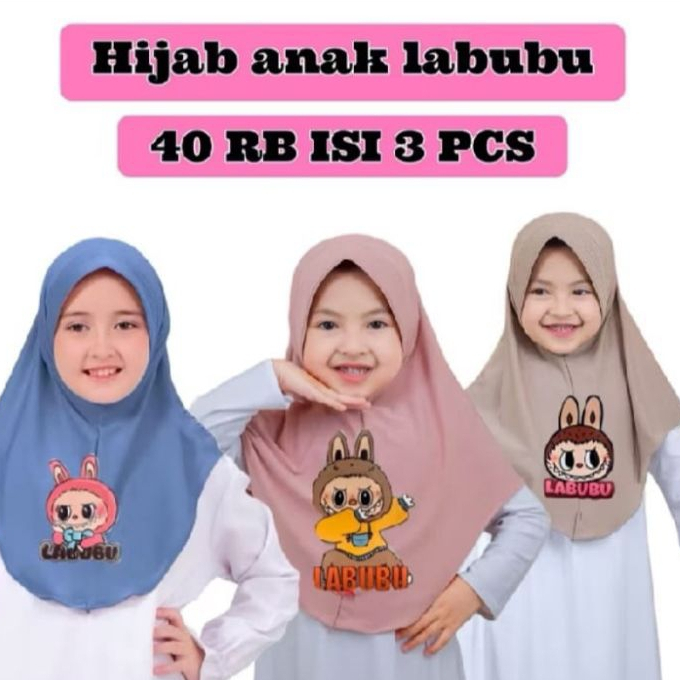 Jual (40 Rb dapat 3 Pcs)Hijab anak Labubu Terbaru/Jilbab Anak Labubu ...