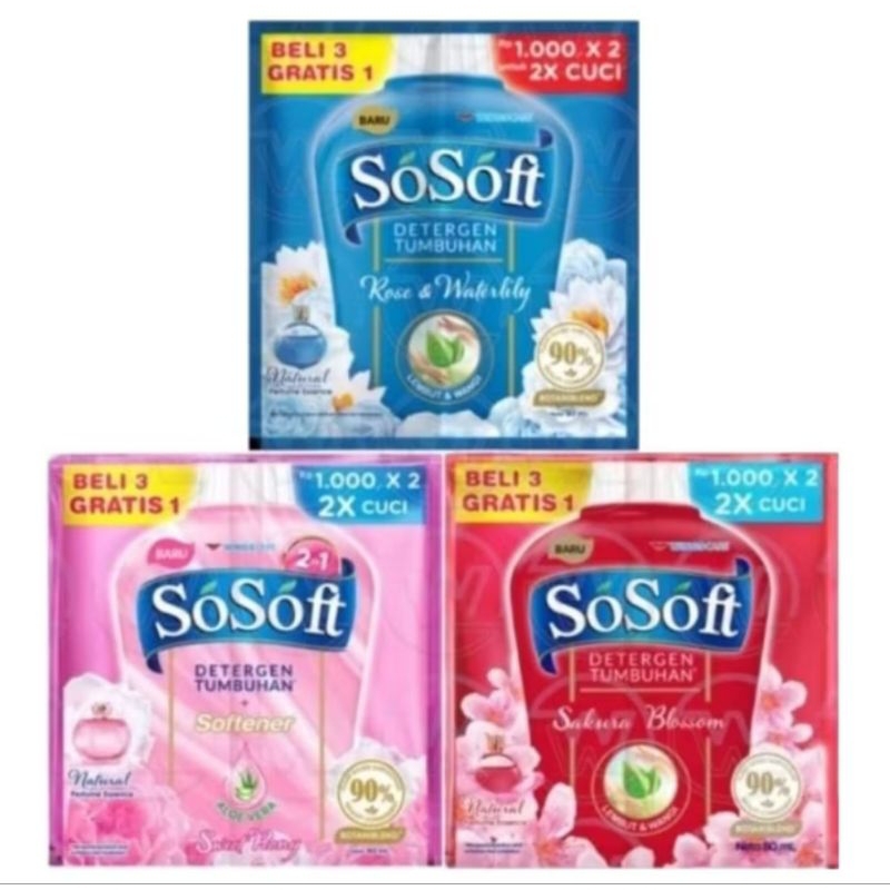 Jual SO SOFT DETERJEN LIQUID RENCENG ISI 16 SACHET SOSOFT 80 ml ...