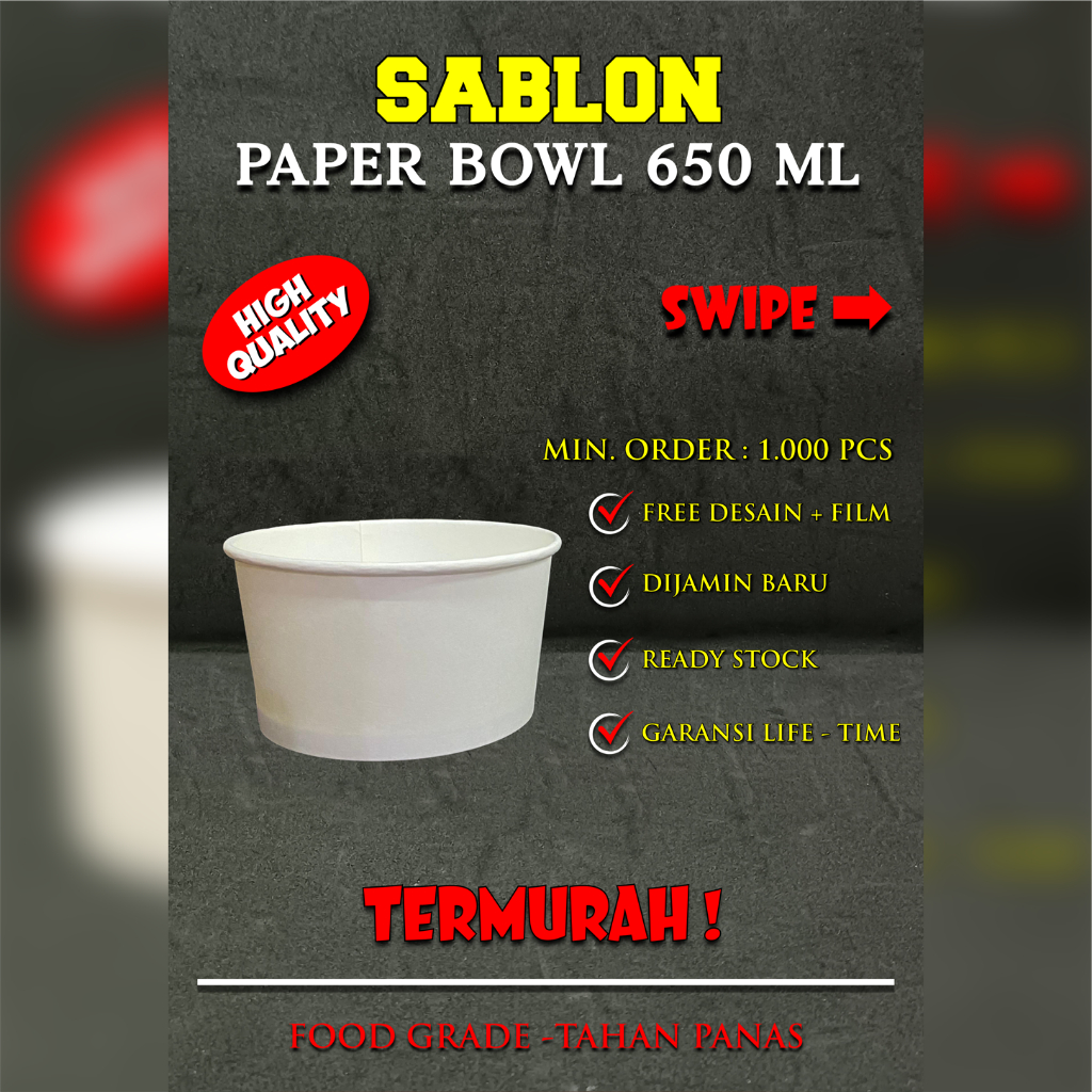 Jual Sablon Paper Bowl 650 ML / Mangkok Kertas 650 ML | Sablon 1 Warna ...
