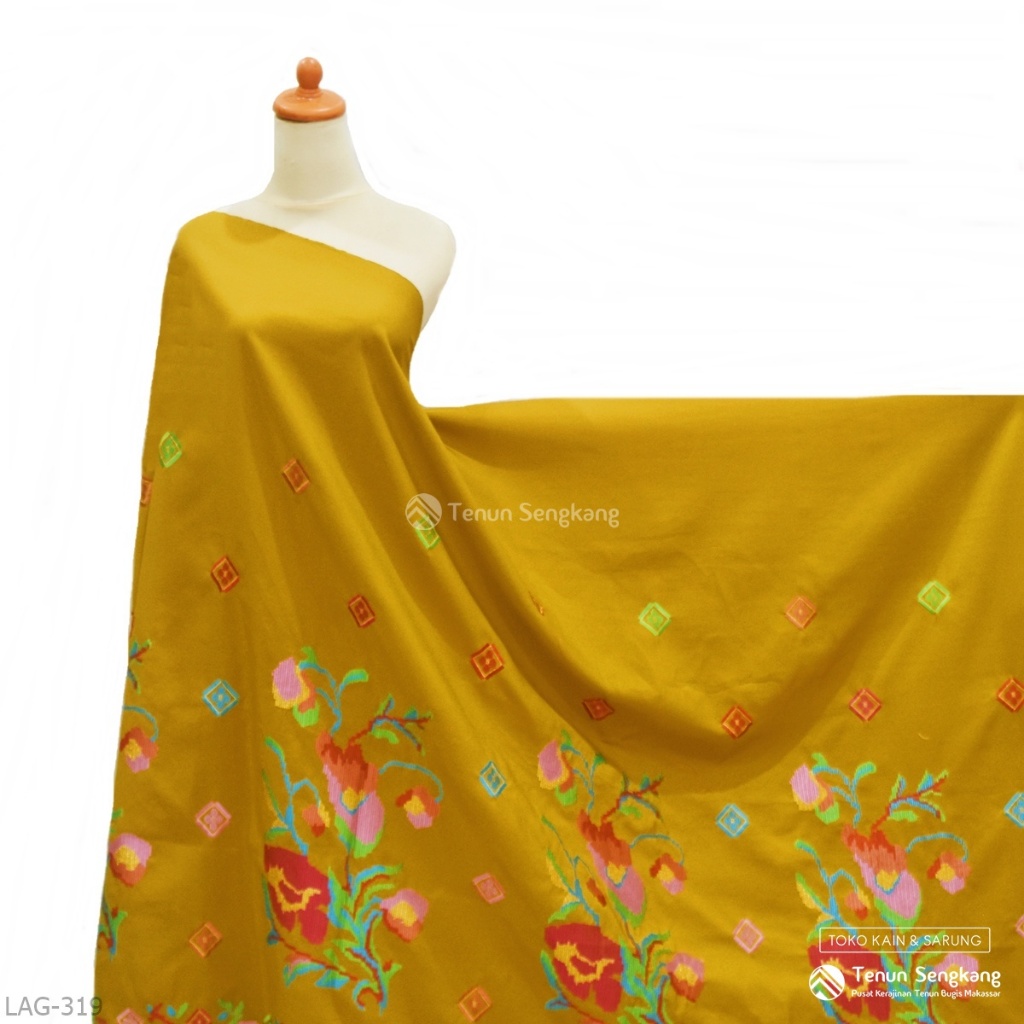 Jual Kain Tenun Sulam Motif Bunga Lagosi Bahan Tenun Sutra Bugis ...