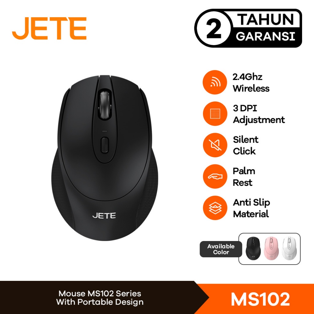 Jual Mouse Silent Wireless JETE MS102 with 3 Level DPI Ergonomis Design ...