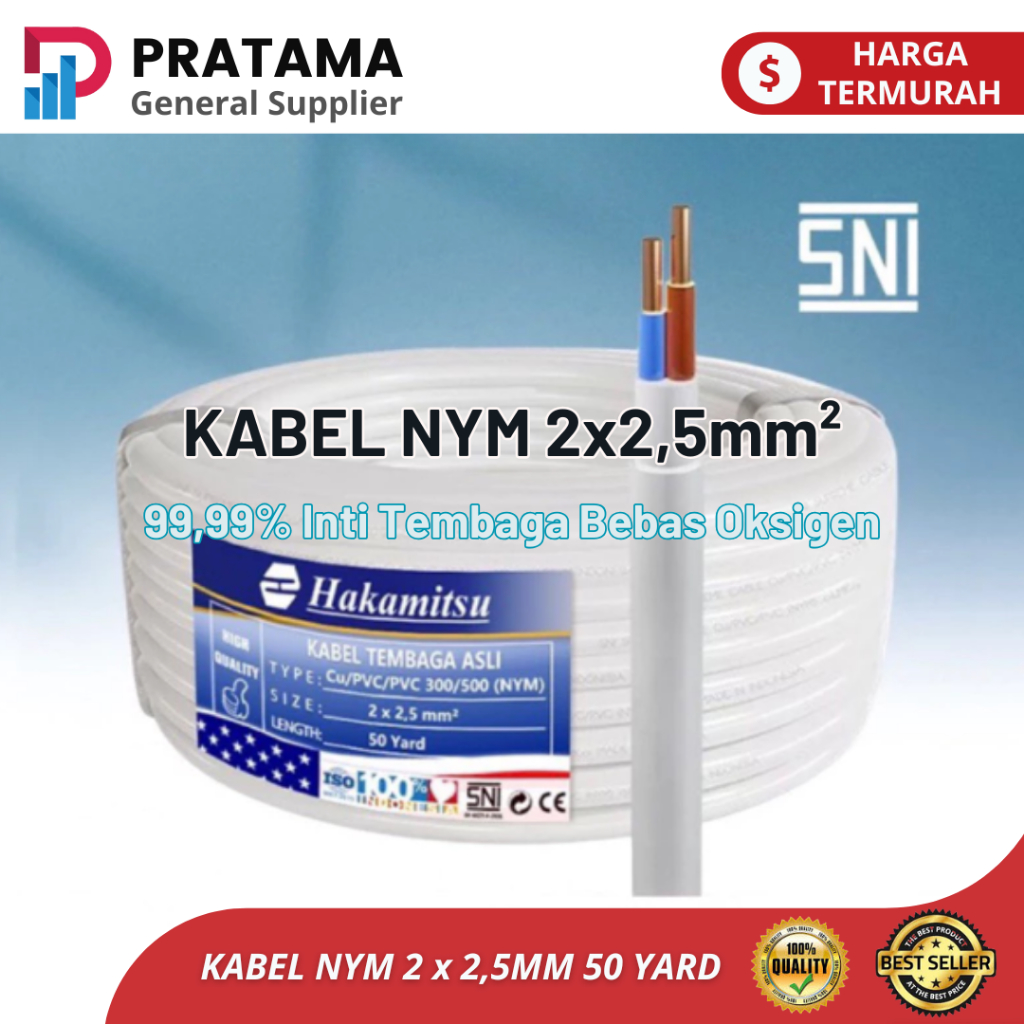 Jual Kabel NYM 2 x 2,5mm 50 Yard Full / Merek Hakamitsu / Kabel Listrik Tembaga Murni PVC SNI ...
