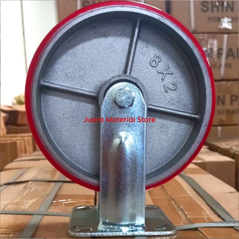 Jual Roda Troli 8 inch 200mm Polyurethane Merah Double Ball Bearing ...